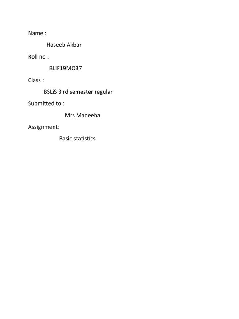 Haseeb Akbar 37 Statistics Assignment | PDF | Variance | Mean