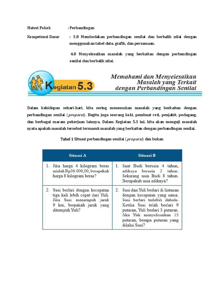 Kelas 7 - Materi+Contoh Perbandingan Senilai | PDF | Metode & Bahan Ajar