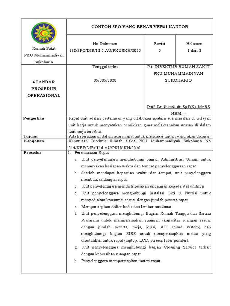 Contoh SPO Rapat di RS PKU Muhammadiyah | PDF | Sains & Matematika
