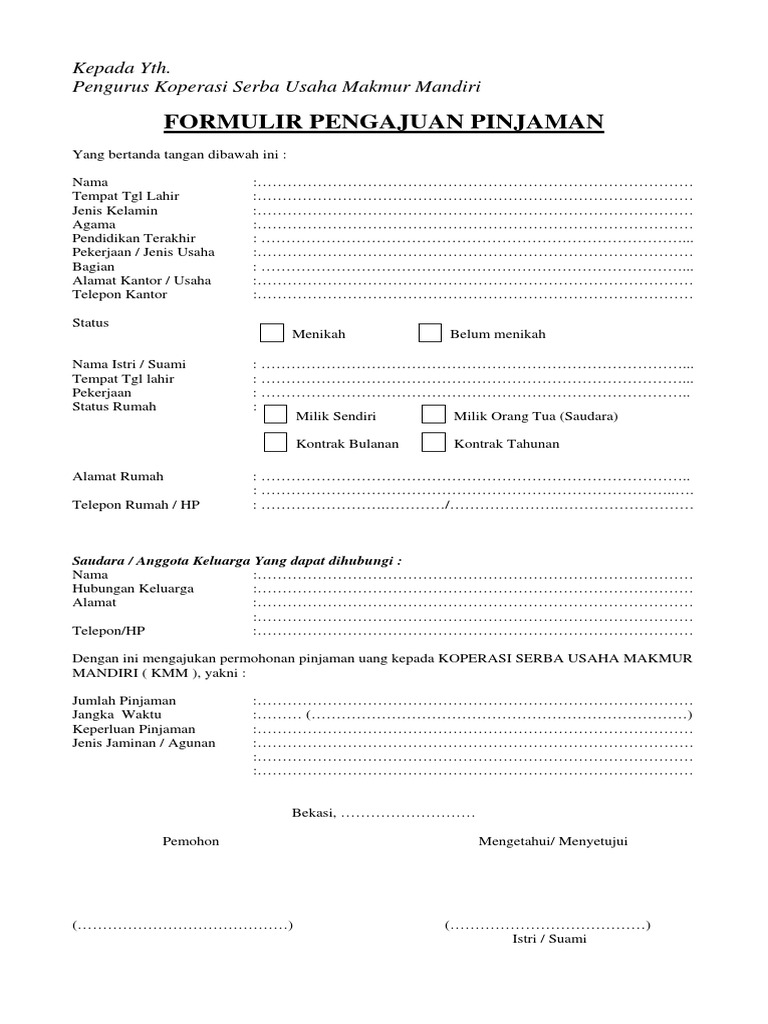 Form Permohonan Pinjaman | PDF | Karier & Perkembangan | Game & Aktivitas