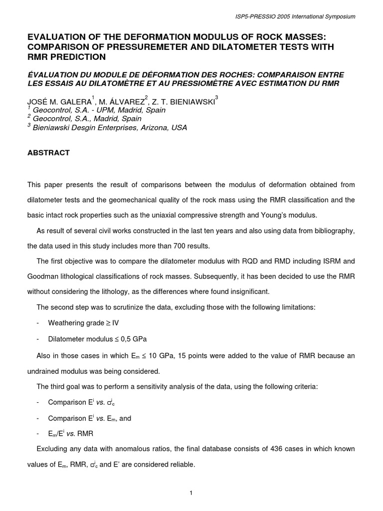 Rock Mass Deformation Modulus Evaluation | PDF | Young's Modulus | Geology