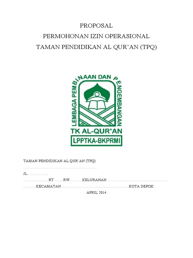 Proposal Pengajuan Ijin Depag Tpa | PDF