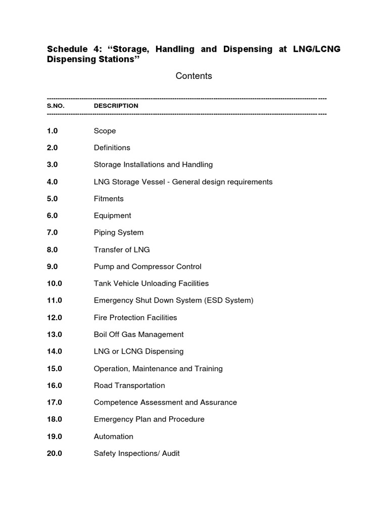 Schedule 4: "Storage, Handling and Dispensing at LNG/LCNG Dispensing ...