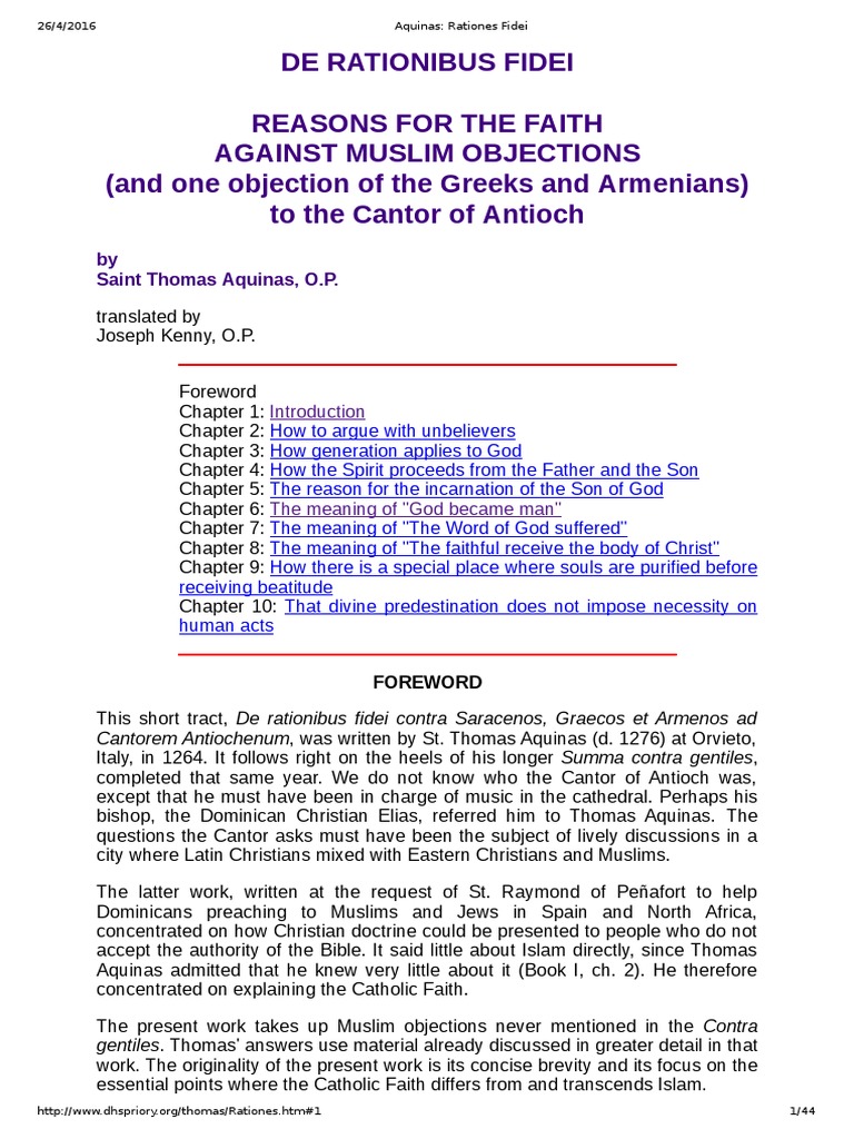 Aquinas - Rationes Fidei | PDF | Thomas Aquinas | Abrahamic Religions