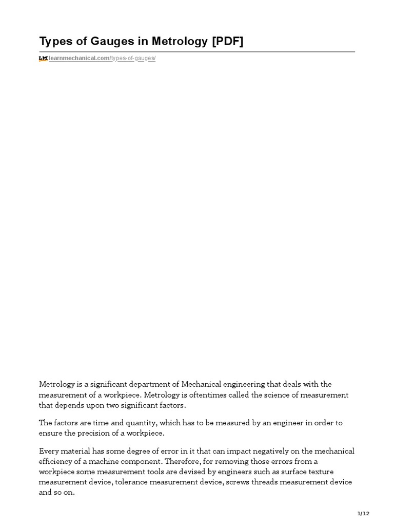 Types of Gauges in Metrology (PDF) | Download Free PDF | Engineering ...