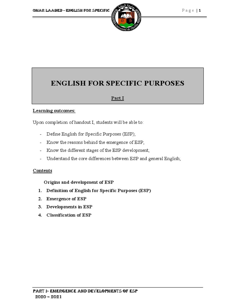 ESP Handout Part I | PDF | English Language | Linguistics