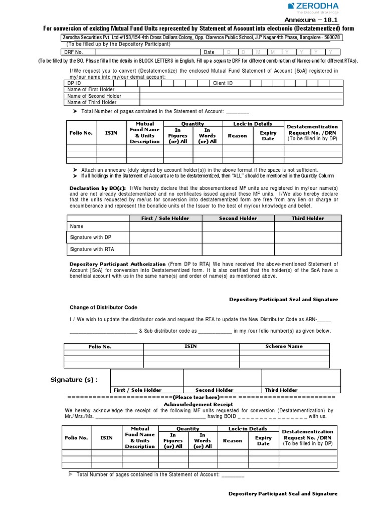 Destatementization Request for Mutual Funds | PDF | Investing | Financial Markets