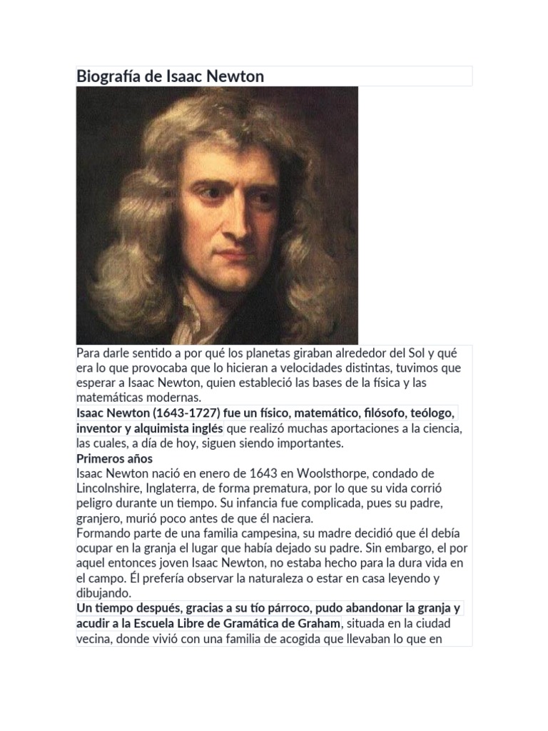 Biografía De Isaac Newton Pdf Las Leyes Del Movimiento De Newton