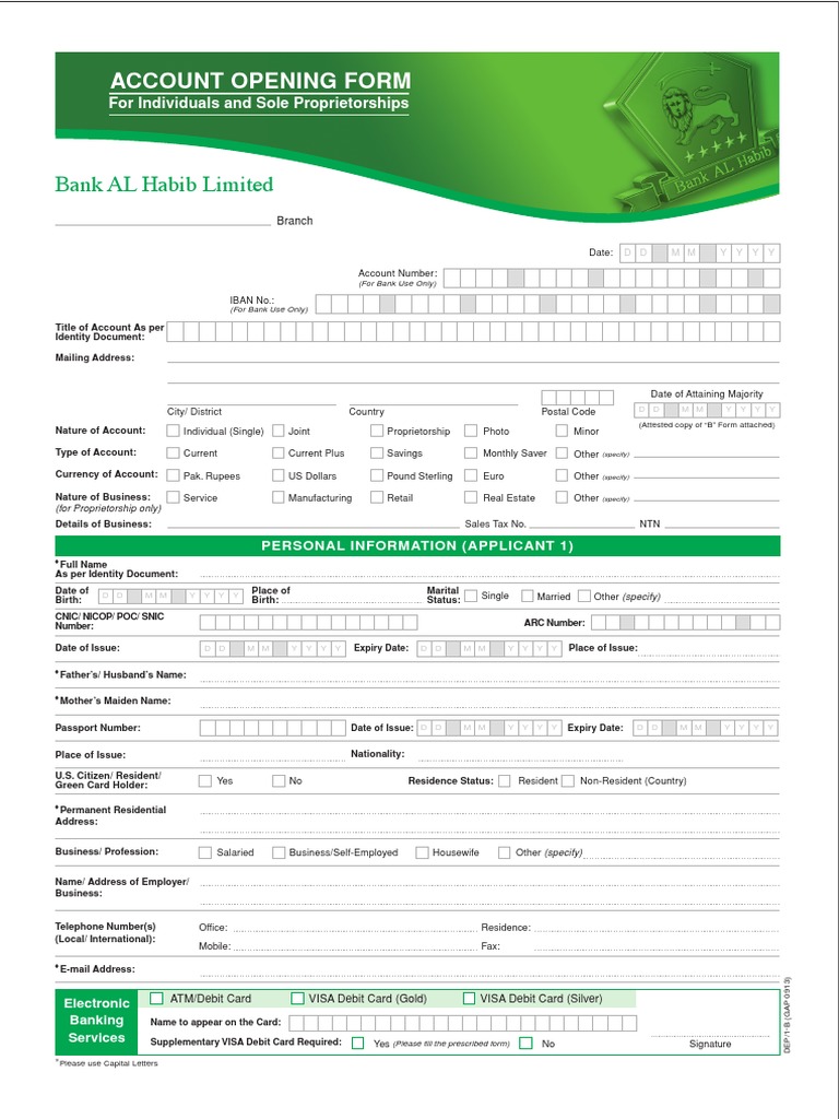 Account Opening Form: Bank AL Habib Limited | PDF | Overdraft | Cheque