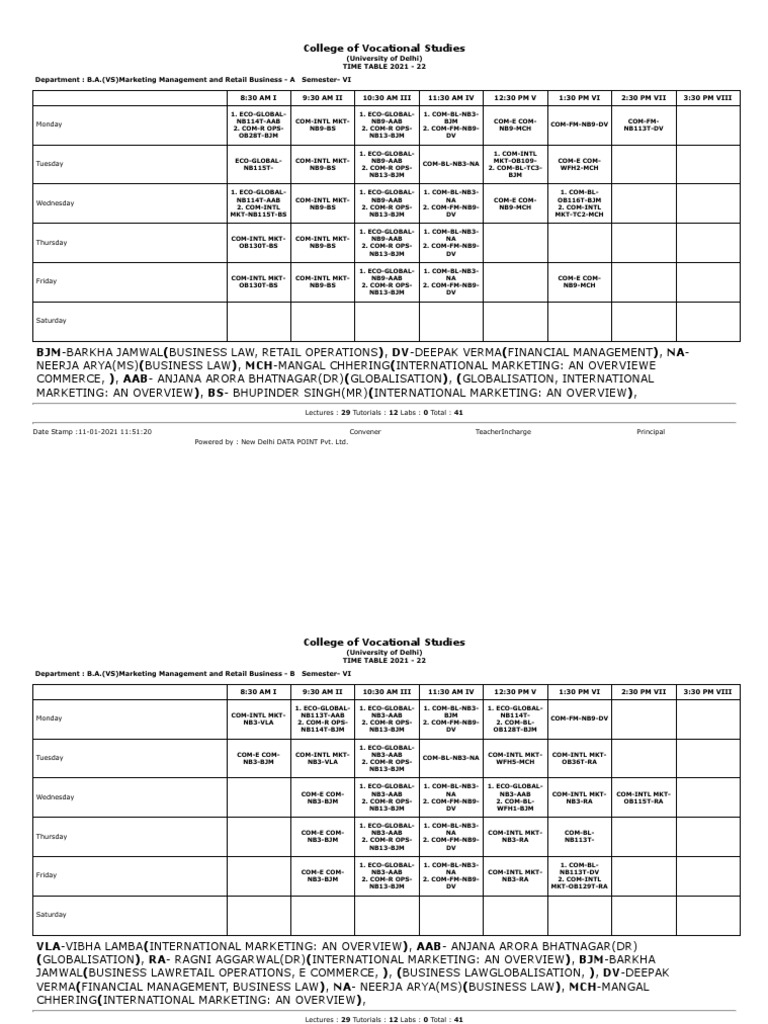 Time Table Voc | PDF | Economies | Business