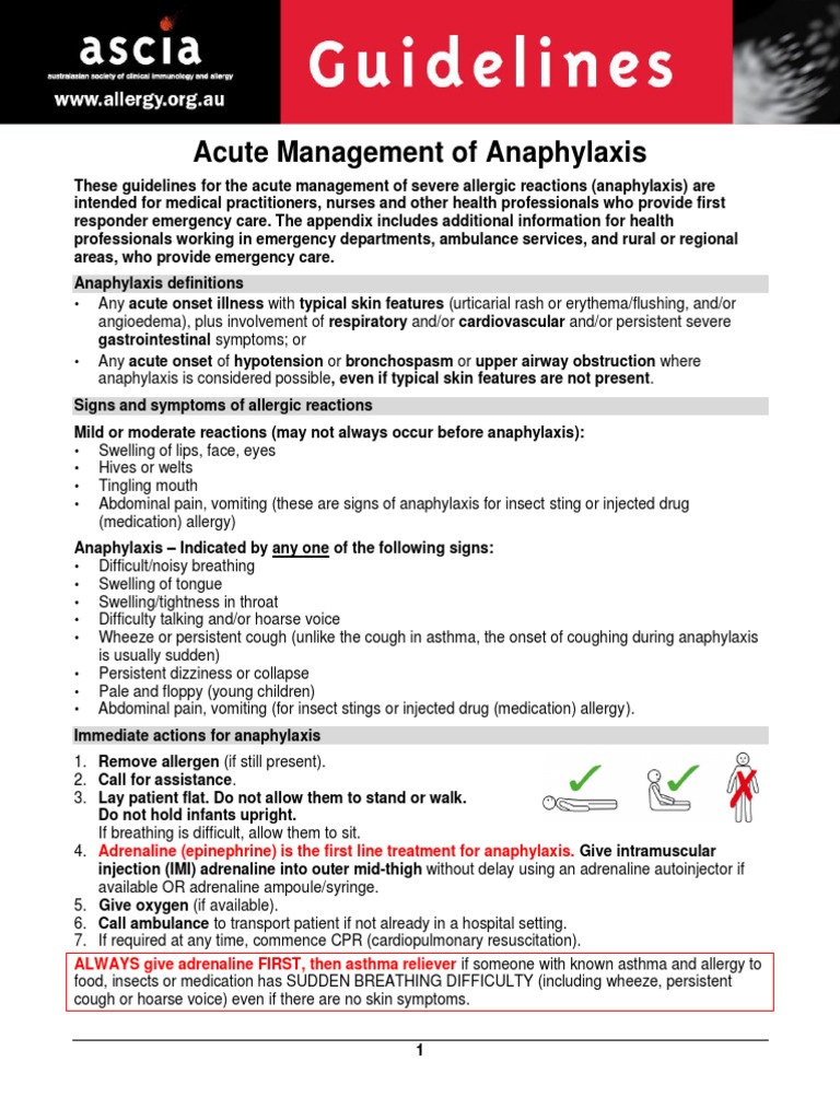 Acute Management of Anaphylaxis: Adrenaline (Epinephrine) Is The First ...