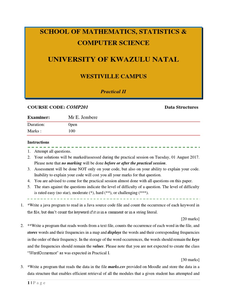 University of Kwazulu Natal: School of Mathematics, Statistics & Computer Science | PDF ...