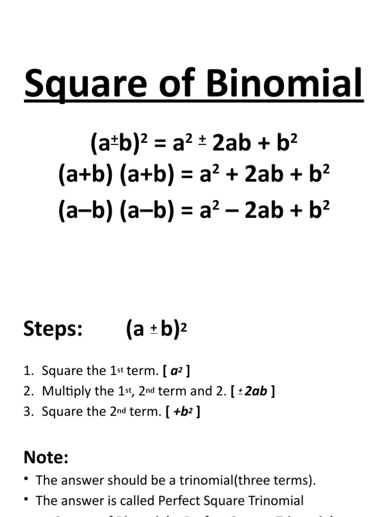 Square of Binomial, Product of Sum and Diff, Square of Multinomial ...
