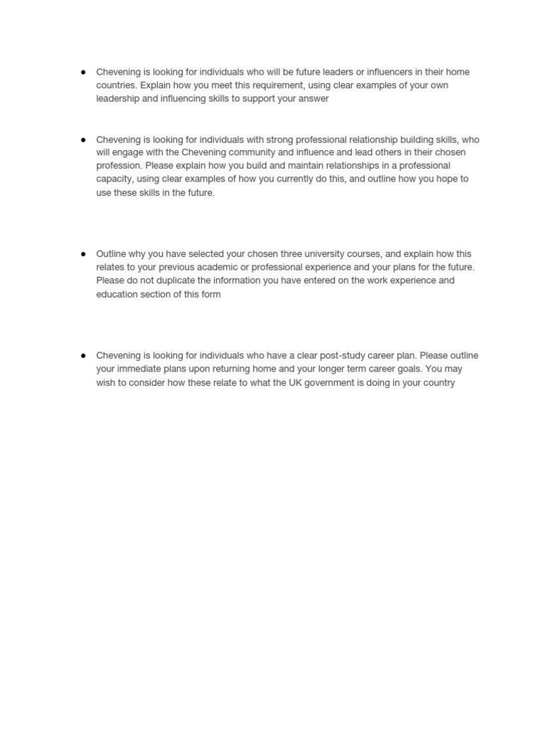 Chevening Scholarship Application Guide | PDF | Business | Wellness