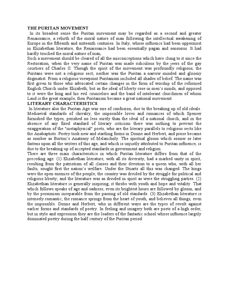 The Puritan Movement | PDF | Puritans | Religion And Belief