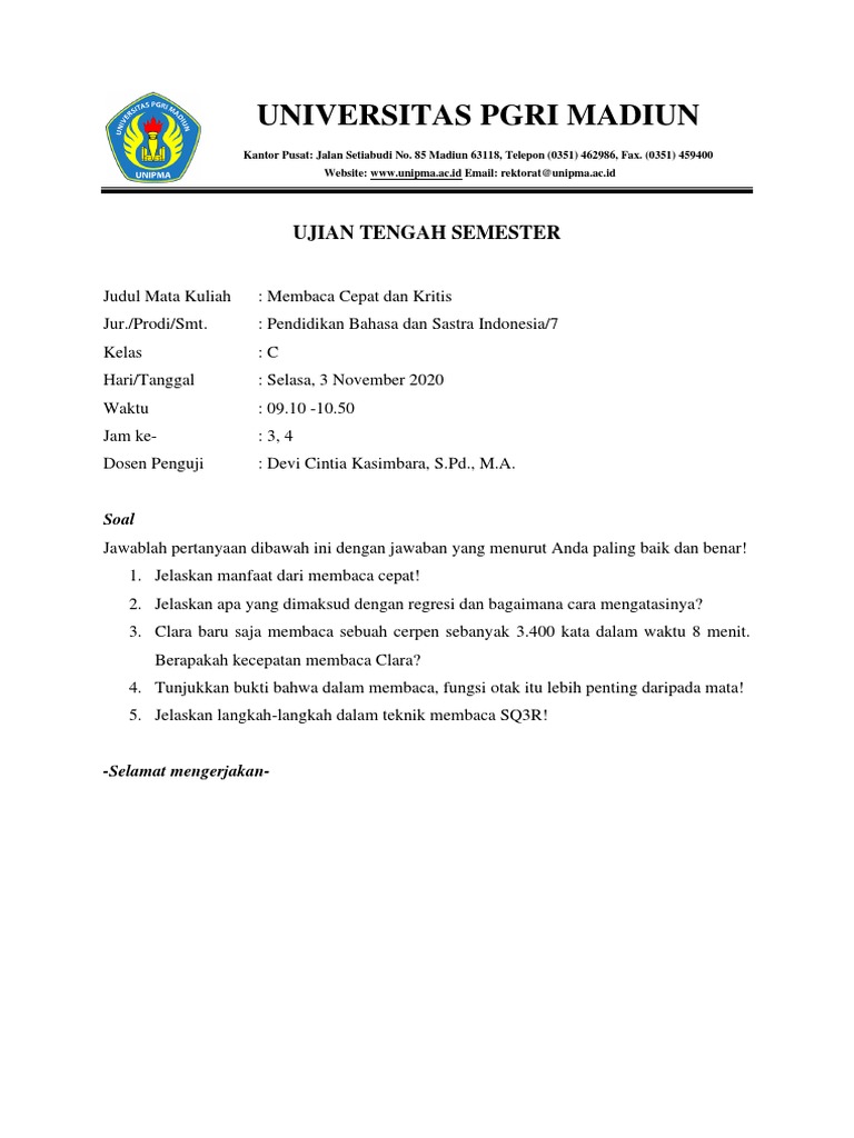 Uts Membaca Cepat Dan Kritis | PDF | Karier & Perkembangan