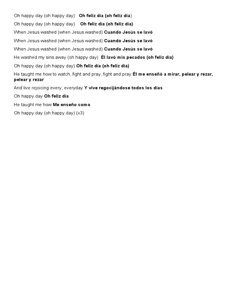 Letra de "Oh Happy Day" en español | PDF | Cocina, comidas y vino ...