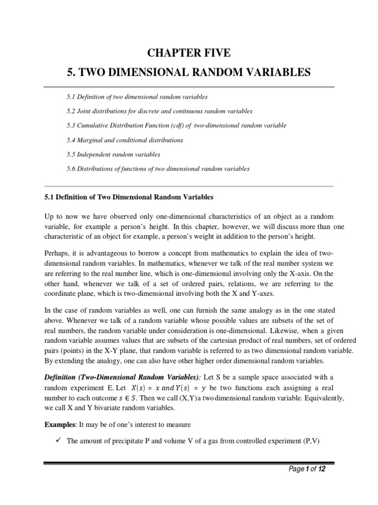 Chapter Five 5. Two Dimensional Random Variables | PDF | Probability Distribution | Random Variable