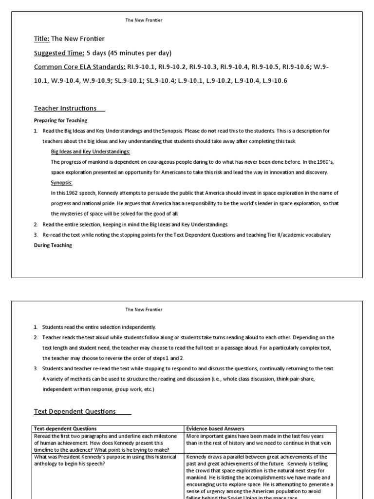JFK's New Frontier Speech Analysis | PDF | Space | Reason