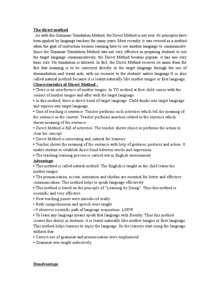 The Direct Method: It Is Also Called Natural Method Because It Is ...