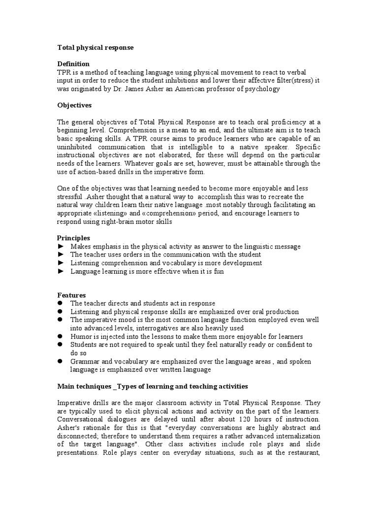 TPR language teaching method in 40 characters | PDF | Applied ...