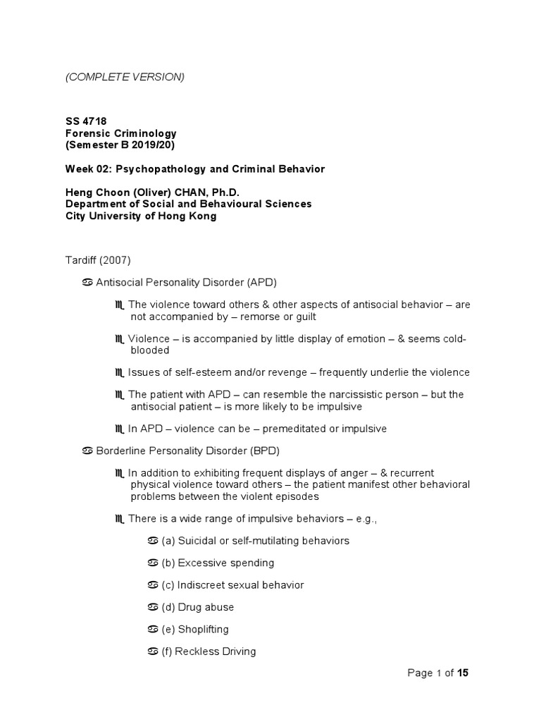 Psychopathology & Criminal Behavior - PPT Outline | PDF | Psychopathy ...