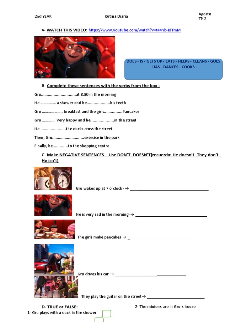 Gru's Daily Routine Activities | PDF | Morphology | Language Mechanics