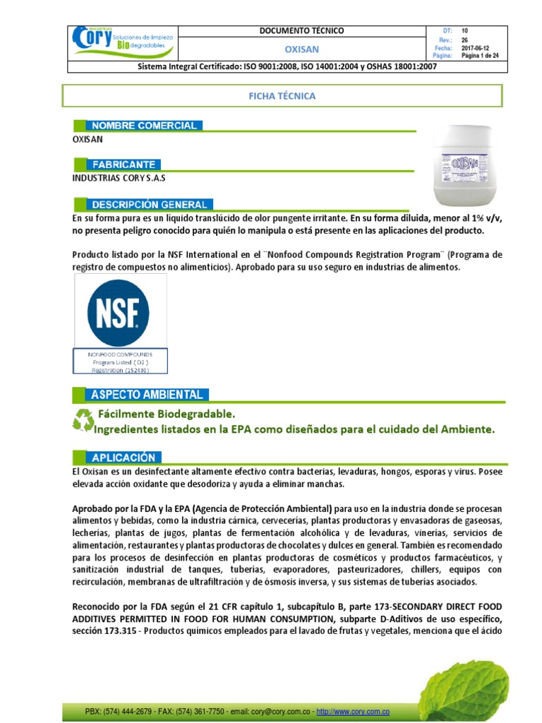 Guía técnica para el uso adecuado del desinfectante Oxisan en ...