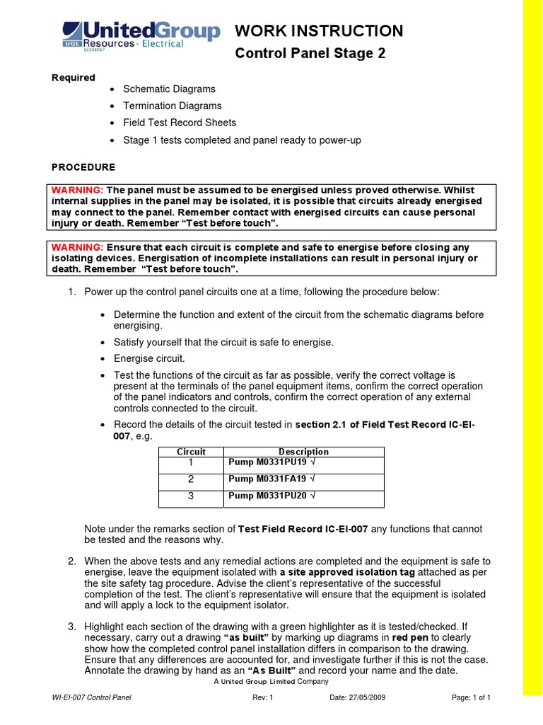 WI-EI-007 Control Panel. Stage 2 | PDF | Electronics | Electrical ...