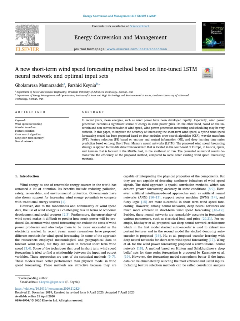 A New Short-Term Wind Speed Forecasting Method Based On Fine-Tuned LSTM ...
