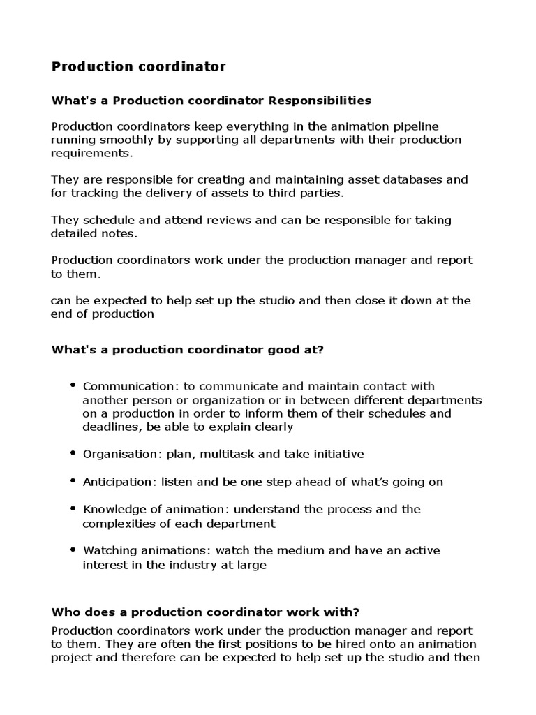 Animation Production Coordinator Guide | PDF | Career & Growth