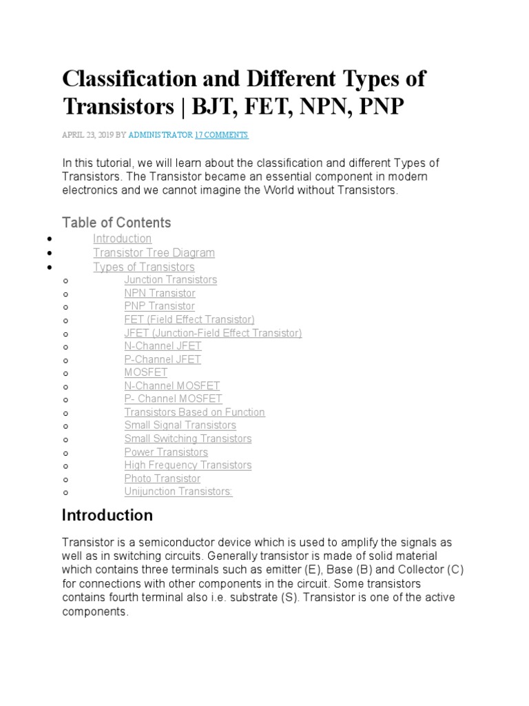 Classification and Different Types of Transistors 2 | PDF | Field ...