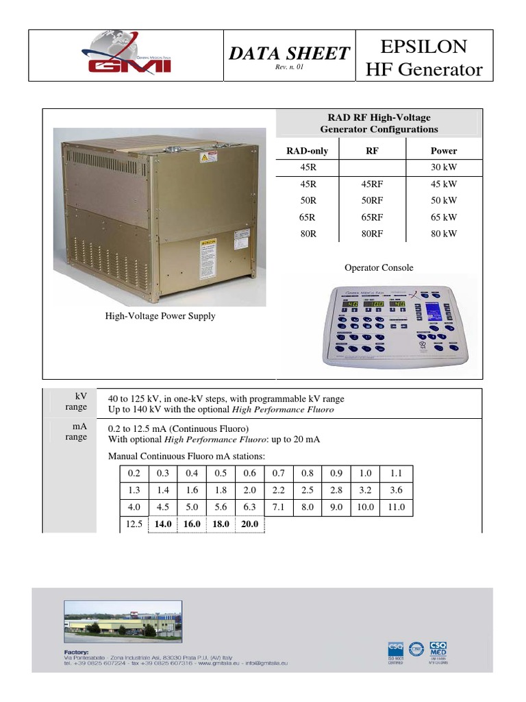 Epsilon HF Generator: Data Sheet | PDF | High Voltage | Electronic ...