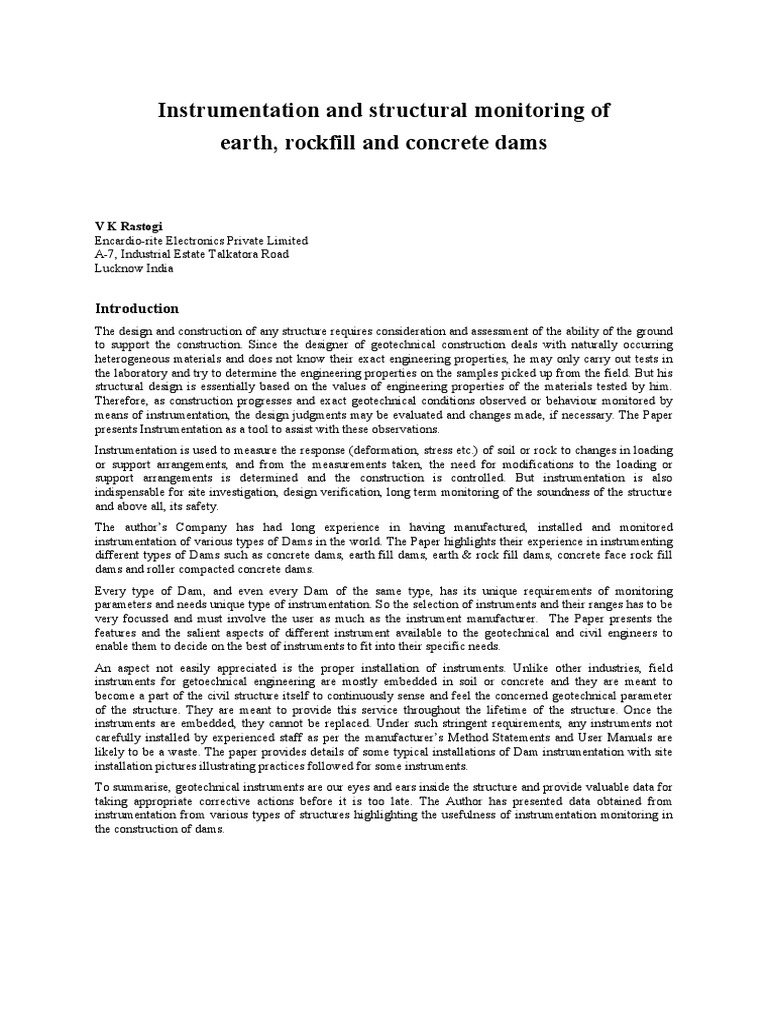 Instrumentation and Structural Monitoring of Dams 2018 | PDF | Dam ...
