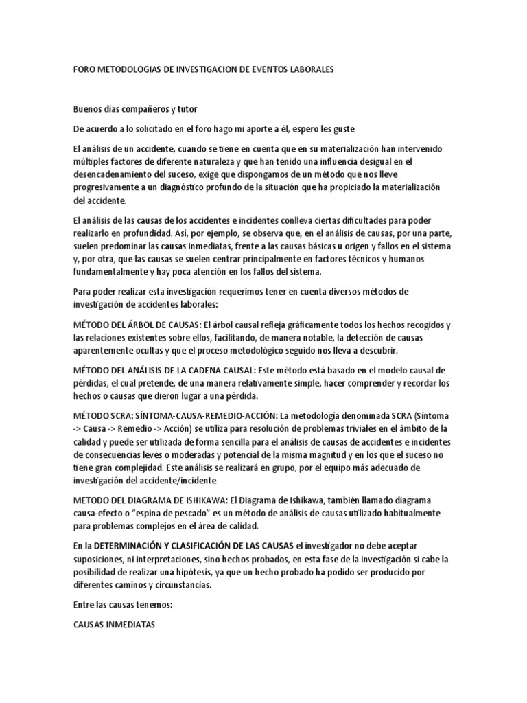 Foro Metodologias de Investigacion de Eventos Laborales | PDF ...