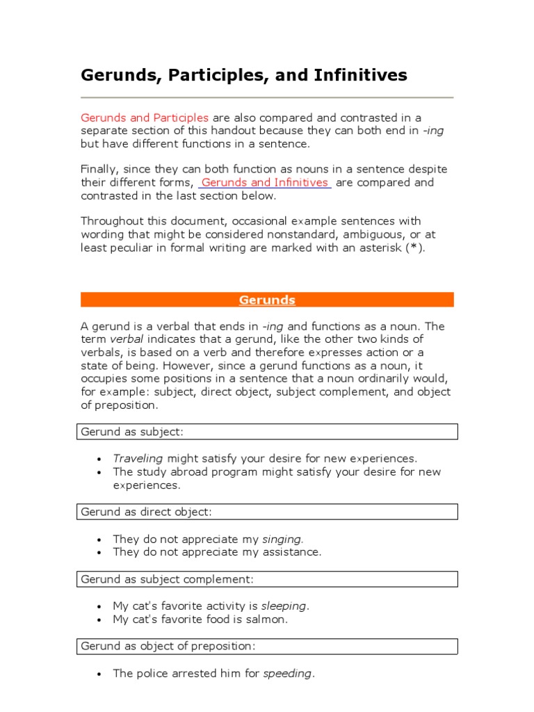 Verbals Gerunds, Participles, and Infinitives | PDF | Adverb | Adjective