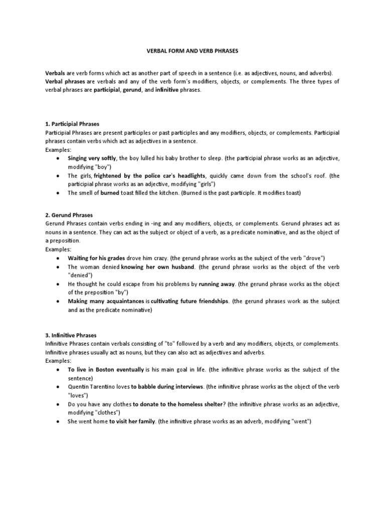 Verbal Form and Verbal Phrases | PDF | Verb | Adjective