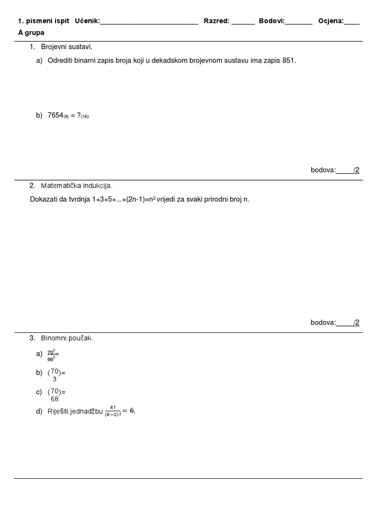 Pisani Ispit Brojevi | PDF