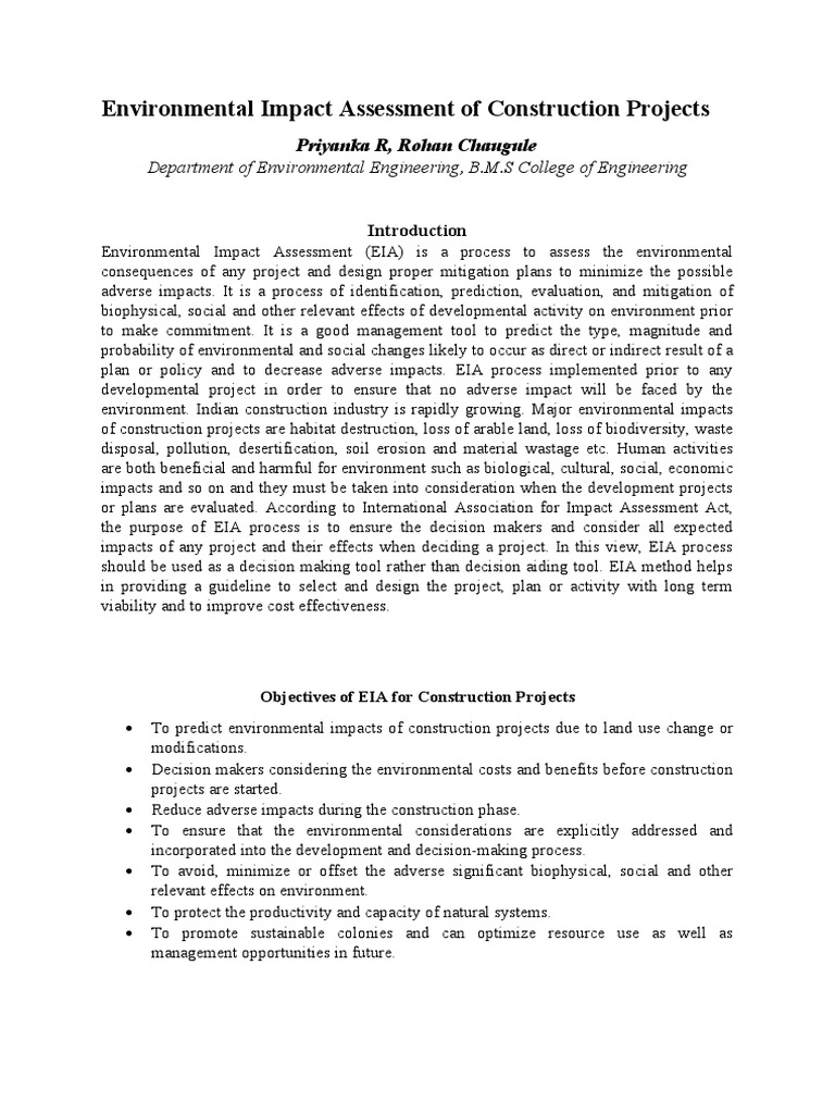 EIA Report Environmental Impact Assessment of Construction Projects ...