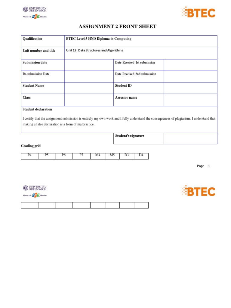 Assignment 2 Front Sheet: Qualification BTEC Level 5 HND Diploma in Computing | PDF | Queue ...
