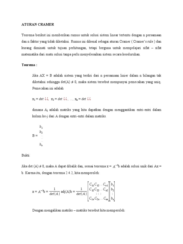 Aturan Cramer untuk Matriks 3x3 | PDF | Metode & Bahan Ajar