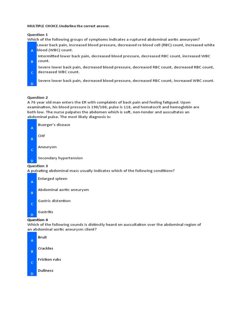A B C D: MULTIPLE CHOICE - Underline The Correct Answer | Download Free ...