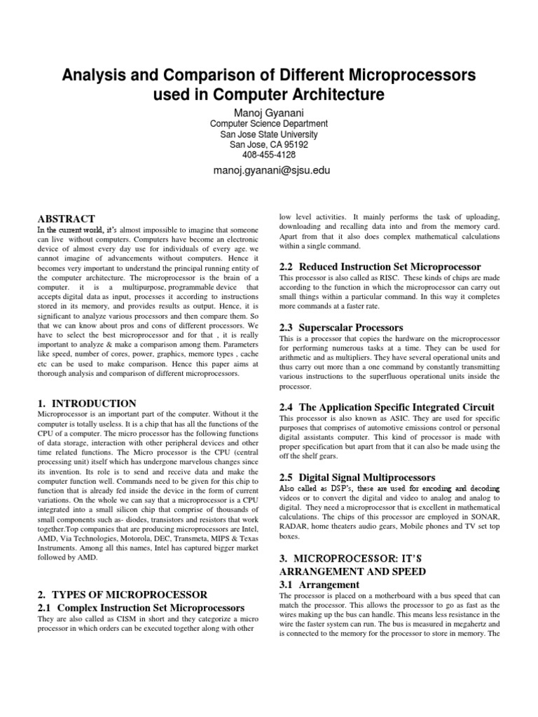 Analysis and Comparison of Different Microprocessors | PDF | Central ...