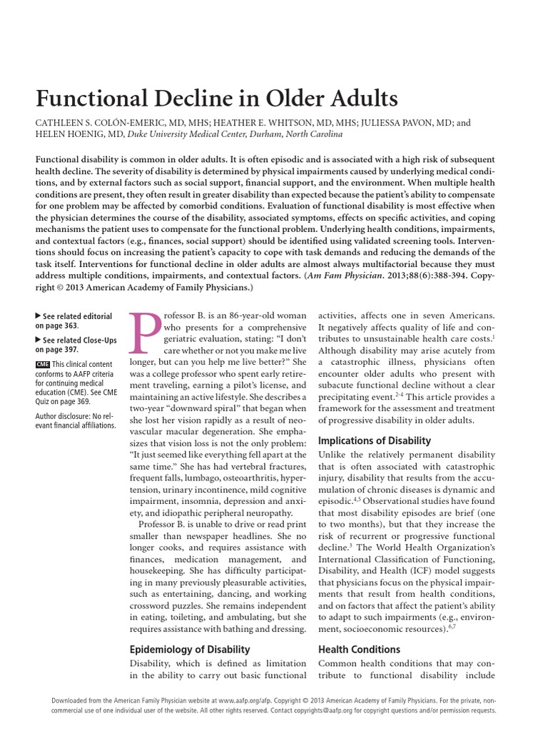 Functional Decline in Older Adults | PDF | Physical Therapy | Disability