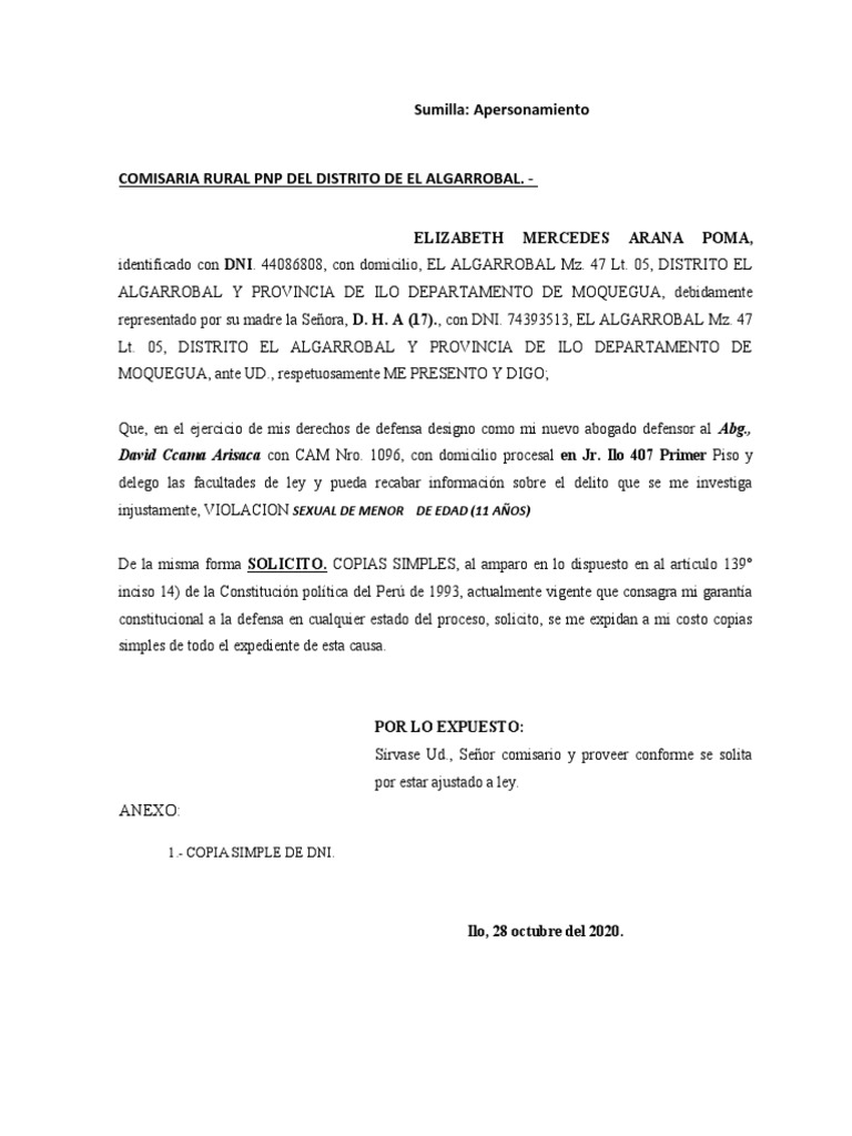 Apersonamiento Comisaria | PDF | Derecho