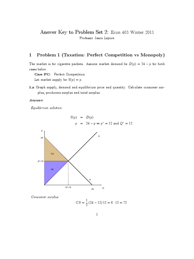 Answer Key Problem Set 2 - 2011 | PDF | Monopoly | Microeconomics