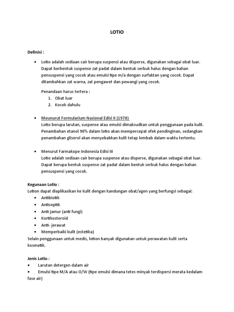 Definisi dan Kegunaan Lotio | PDF | Memasak, Makanan, & Anggur ...