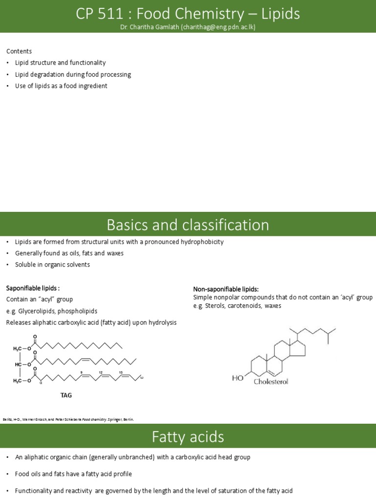 CP511 - Food Chemistry - Lipids - Lecture Note | PDF | Lipid | Fatty Acid