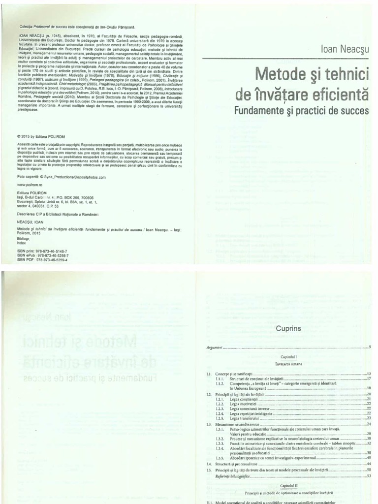 Metode Si Tehnici de Invatare Eficienta. Fundamente Si Practici de Succes Xyzabc | PDF