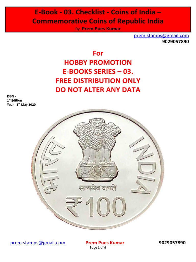 Checklist - Coins of India - Commemorative Coins of Republic India ...